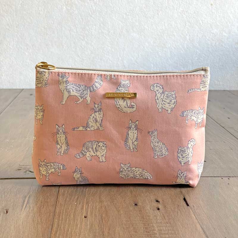 LIBERTY FABRICS リバティプリントを使ったベーシックポーチ(Lサイズ)＜Meow＞(ミャオウ)PIピンク 221881 ...